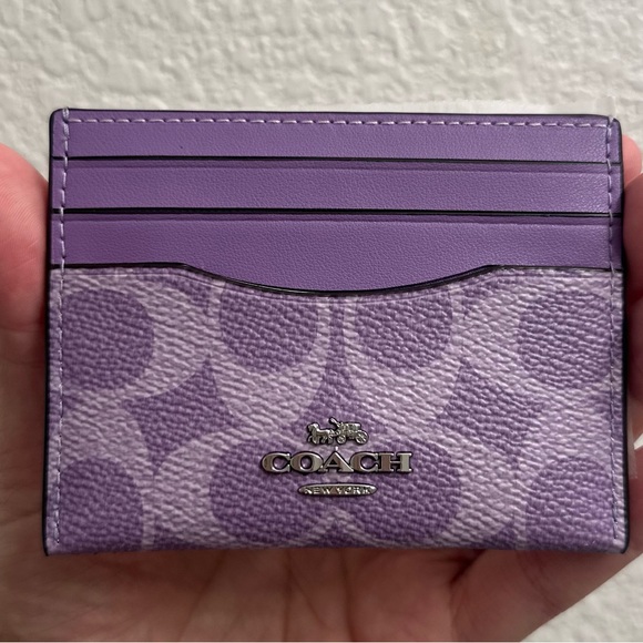 Coach | Bags | Slim Id Card Case In Signature Canvas Silver Iris | Poshmark